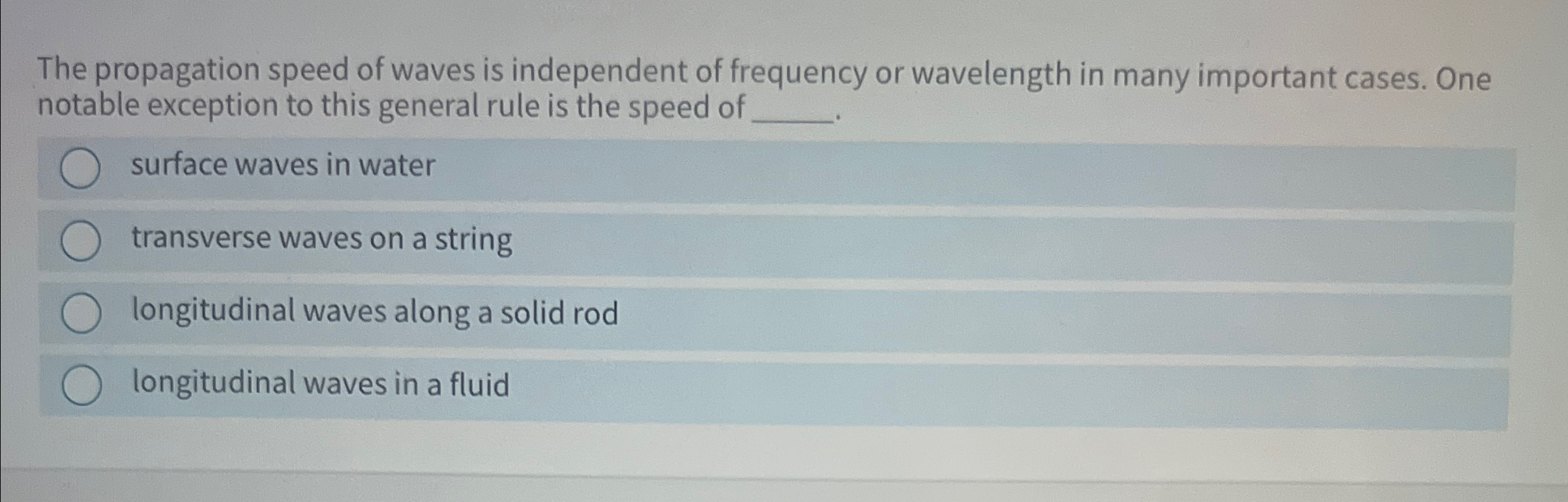 Solved The propagation speed of waves is independent of | Chegg.com