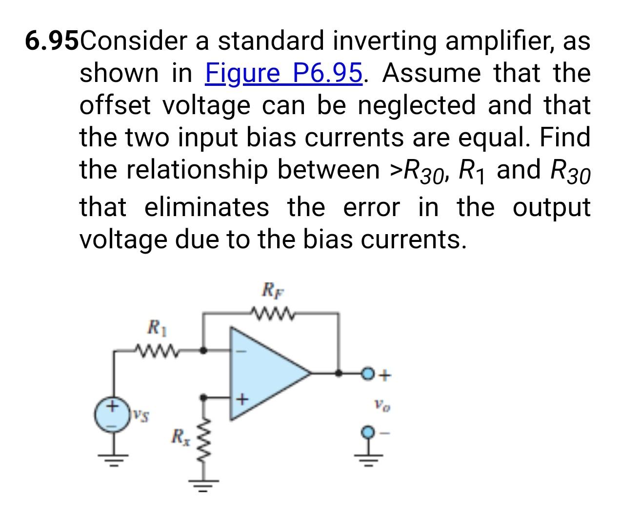 Solved 6.95Consider a standard inverting amplifier, as shown | Chegg.com