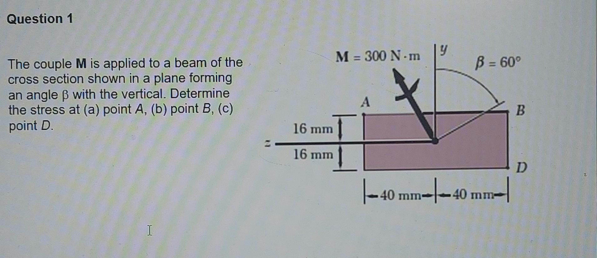Solved The couple M is applied to a beam of the cross | Chegg.com