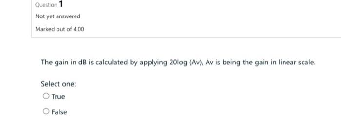 Solved The gain in dB is calculated by applying 20log (Av), | Chegg.com