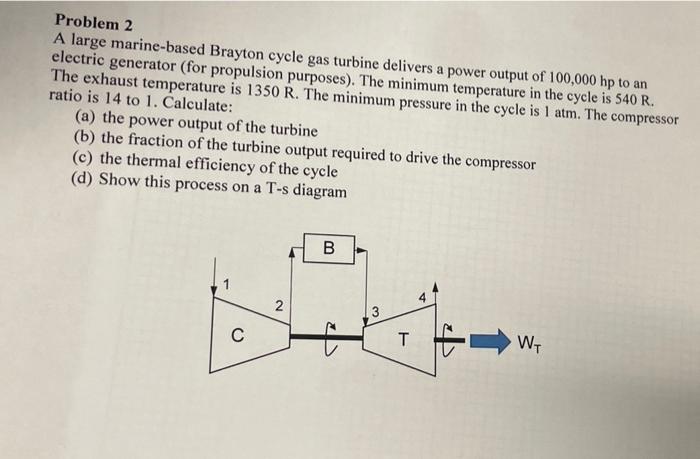 Solved Problem 2 A large marine-based Brayton cycle gas | Chegg.com