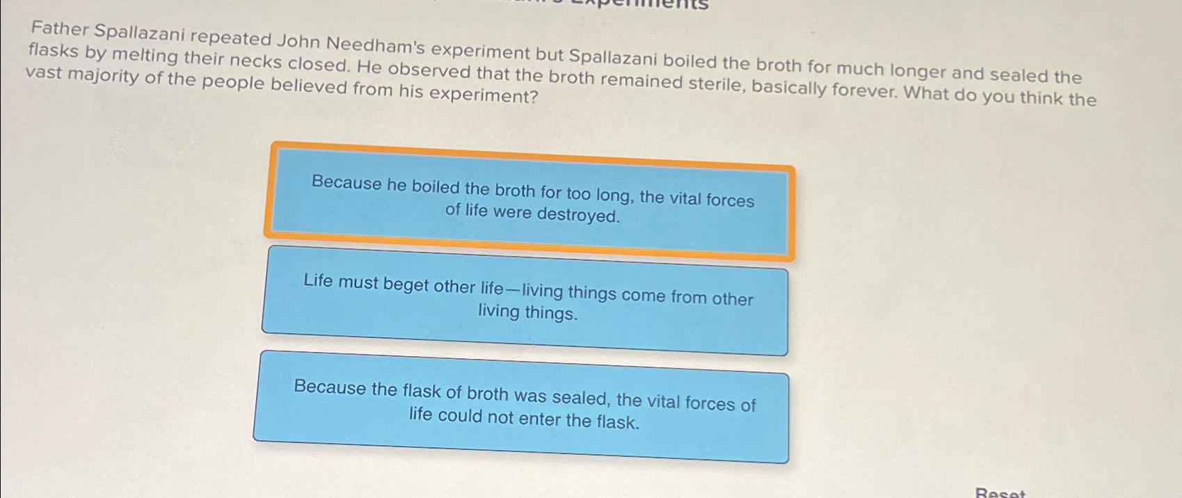 Solved Father Spallazani repeated John Needham's experiment | Chegg.com