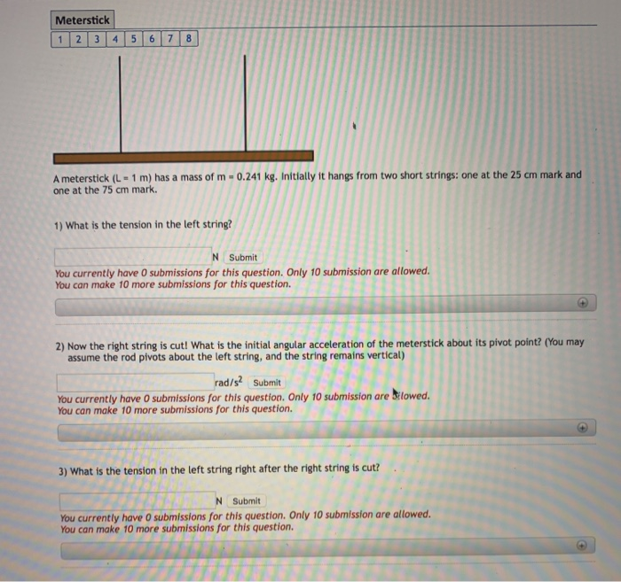 Solved Meterstick 1 2 3 4 5 6 A meterstick (L-1 m) has a | Chegg.com