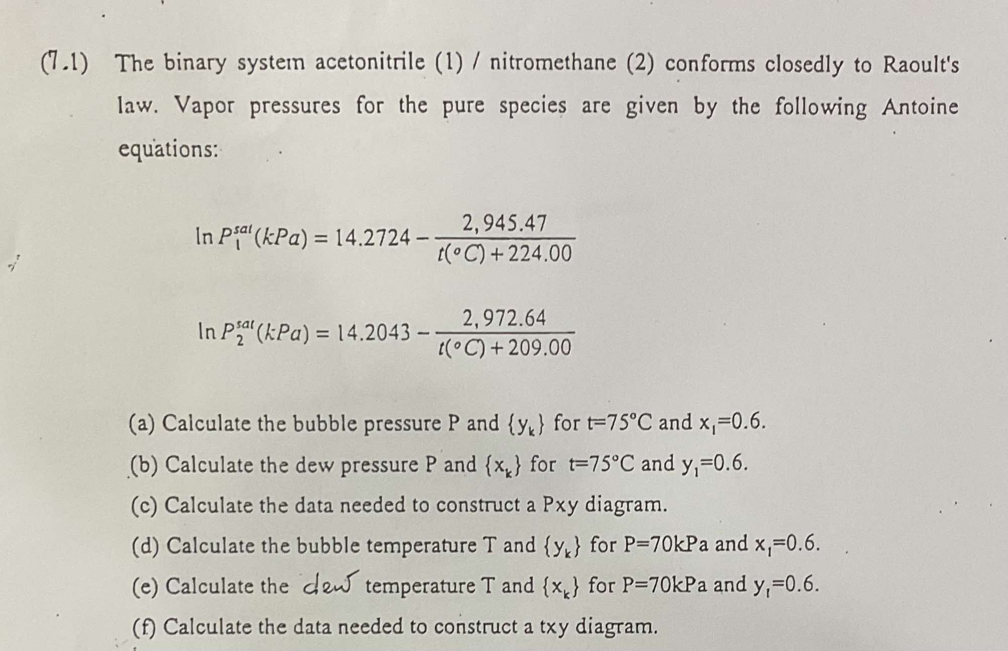 Solved (7.1) ﻿The binary system acetonitrile (1) ?? | Chegg.com