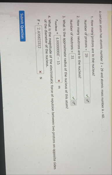 [solved] A Certain Atom Has Atomic Number Z 29 And Atomic M