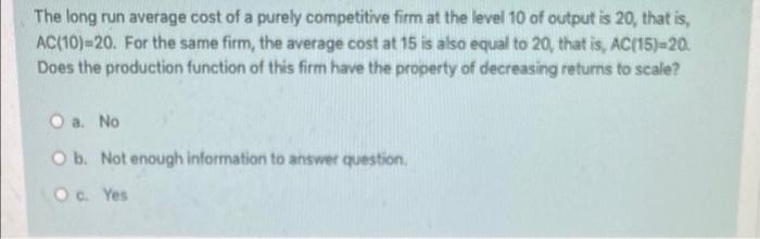 Solved The long run average cost of a purely competitive | Chegg.com