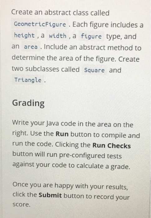Solved Create an abstract class called GeometricFigure . | Chegg.com