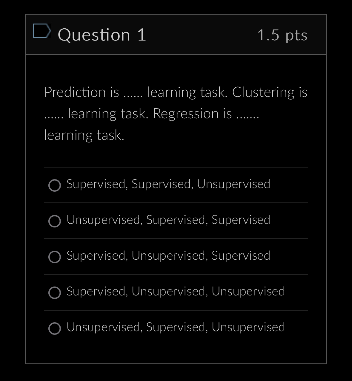 Solved Question 11.5 ﻿ptsPrediction is q, ﻿learning task. | Chegg.com