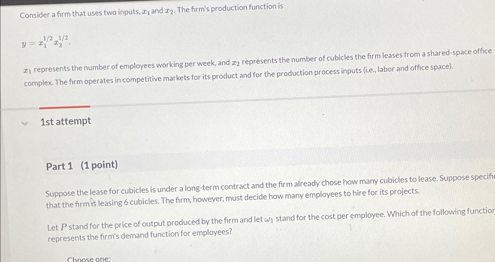 Solved Consider a firm that uses two inputs, x1 ﻿and x2. | Chegg.com