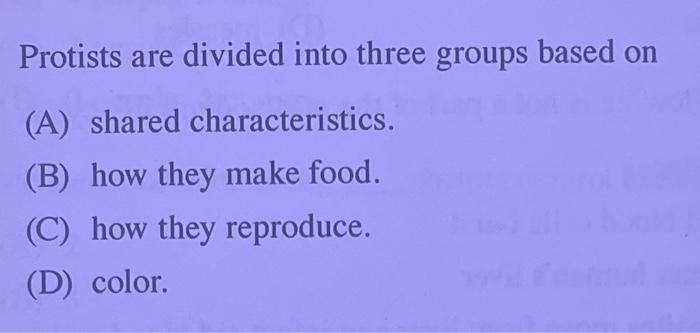 Solved Protists are divided into three groups based on (A) | Chegg.com