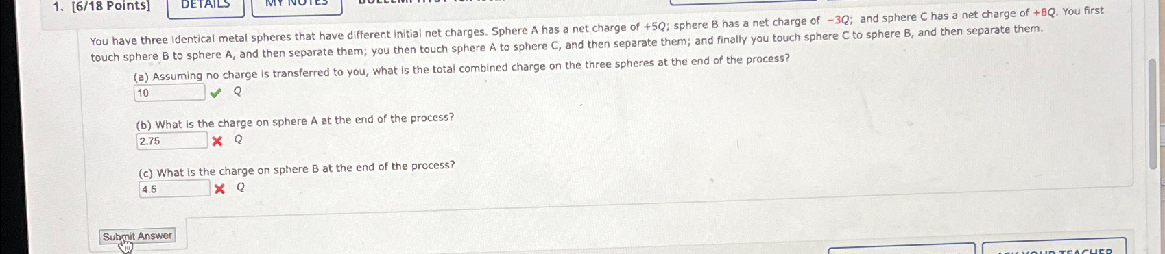 Solved [6/18 ﻿Points] ﻿touch sphere B to sphere A, ﻿and then | Chegg.com