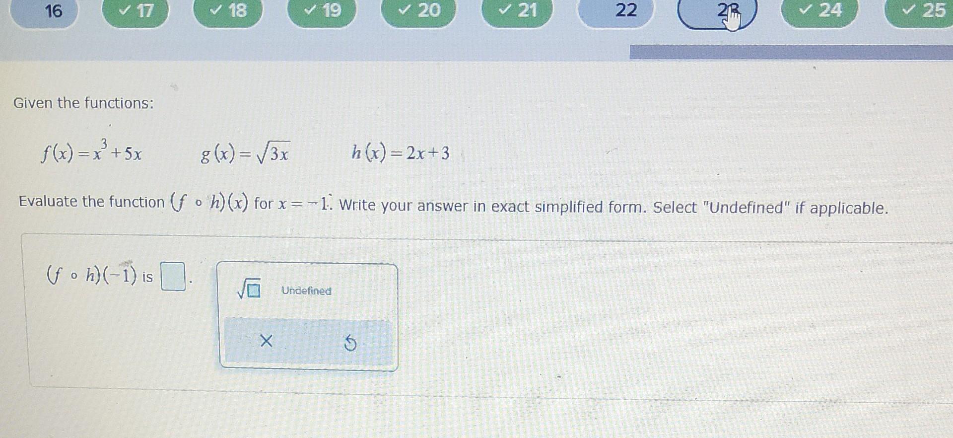 Solved Given the functions: f(x)=x3+5xg(x)=3xh(x)=2x+3 | Chegg.com