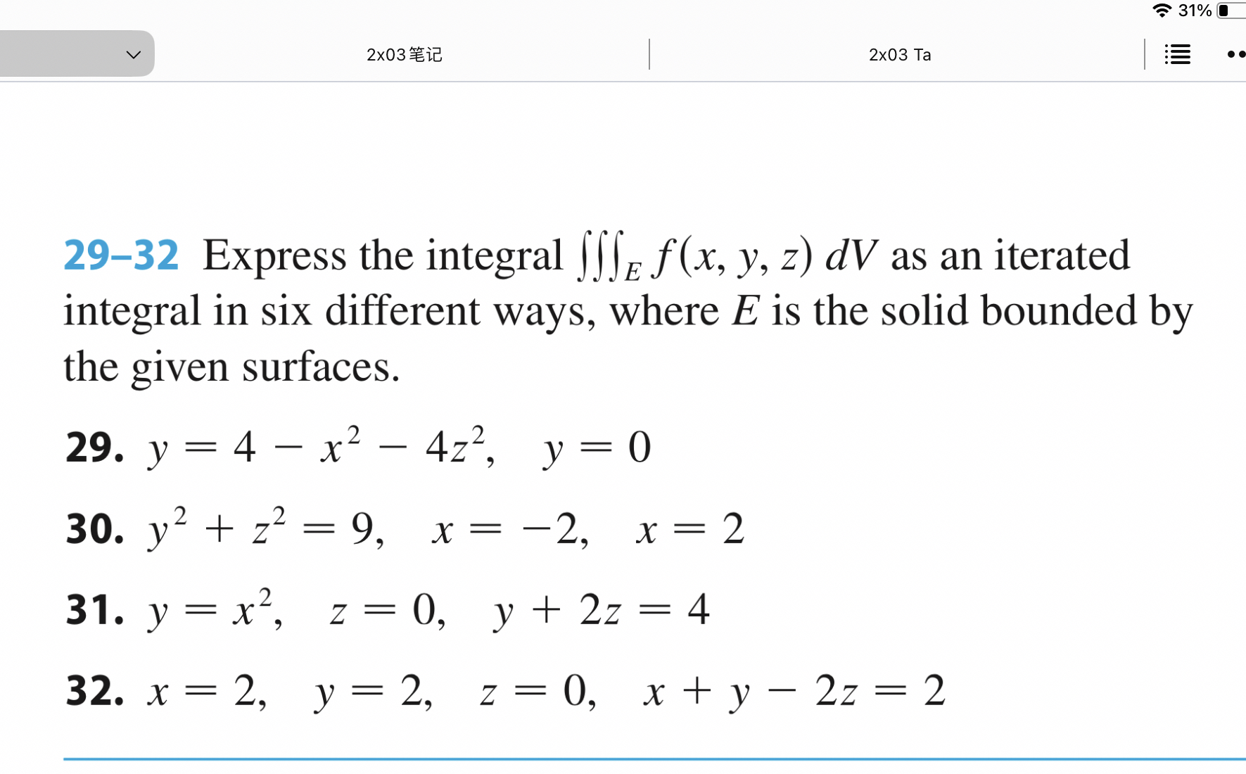 Solved 29-32 ﻿Express the integral ∭Ef(x,y,z)dV ﻿as an | Chegg.com
