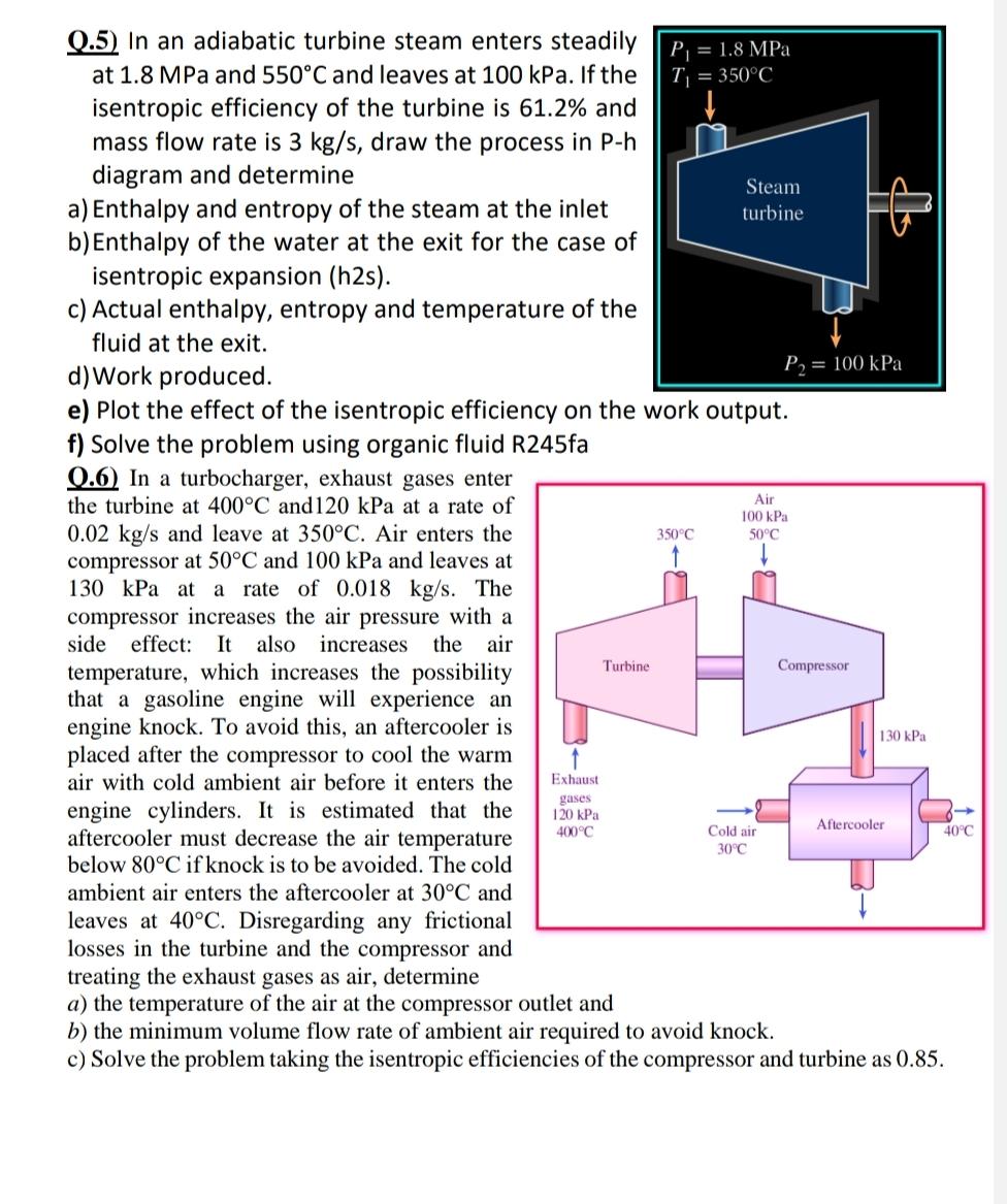 Solved Q.5) ﻿In an adiabatic turbine steam enters steadily | Chegg.com