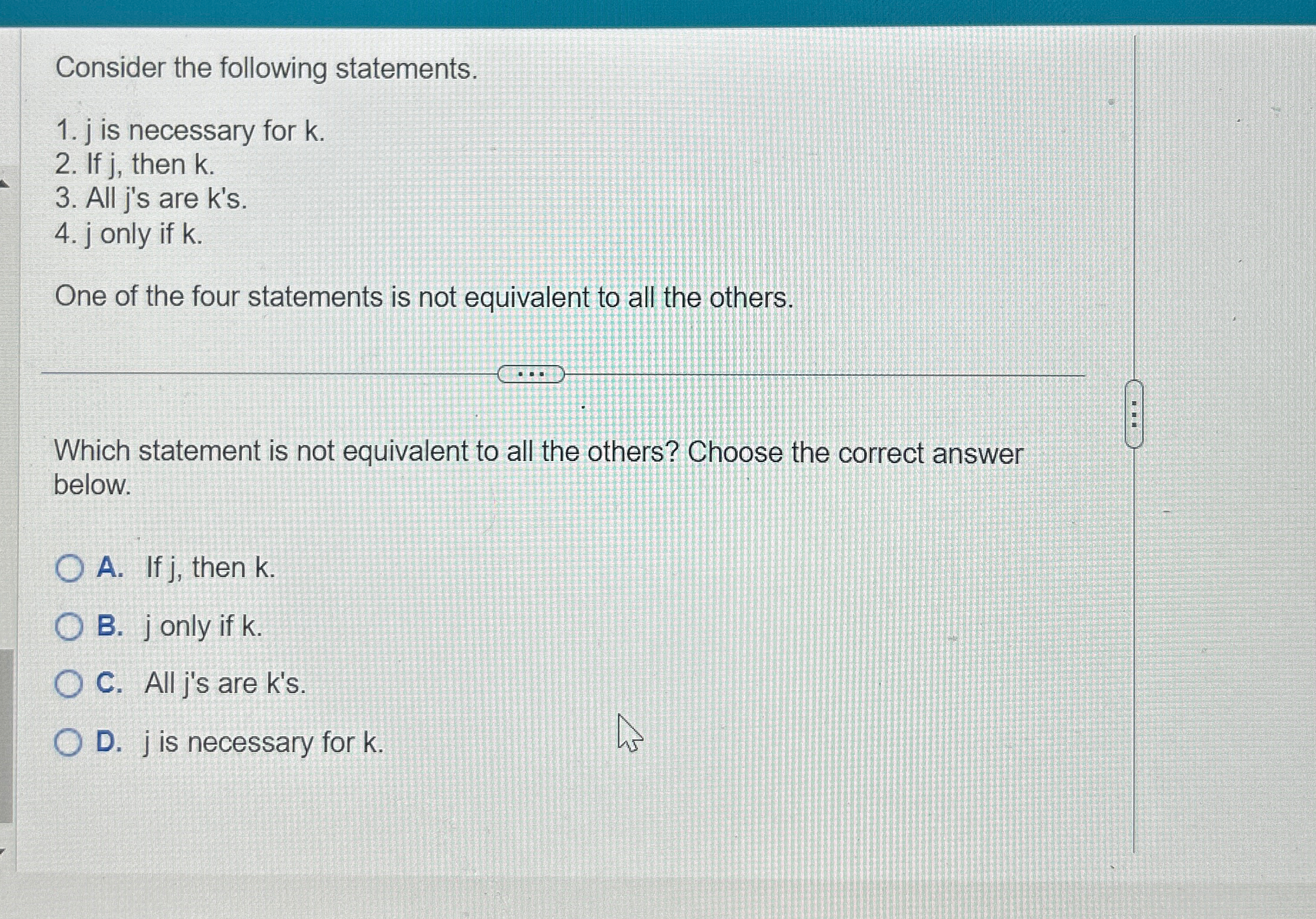 Solved Consider the following statements. j ﻿is necessary | Chegg.com