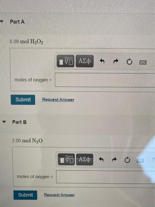 Solved Determine the number of moles of oxygen atoms in each | Chegg.com