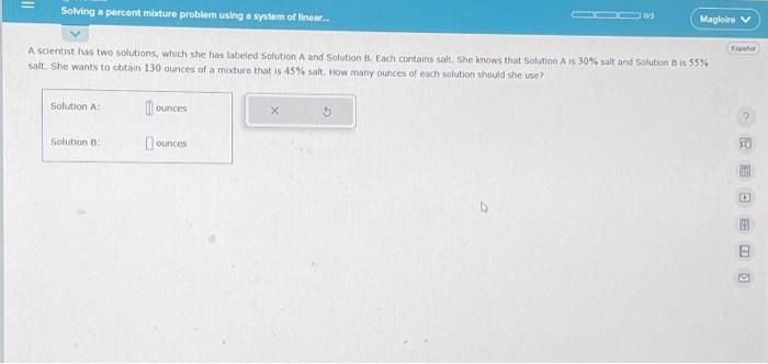 Solved Solving A Percent Mixture Problem Using A System Of