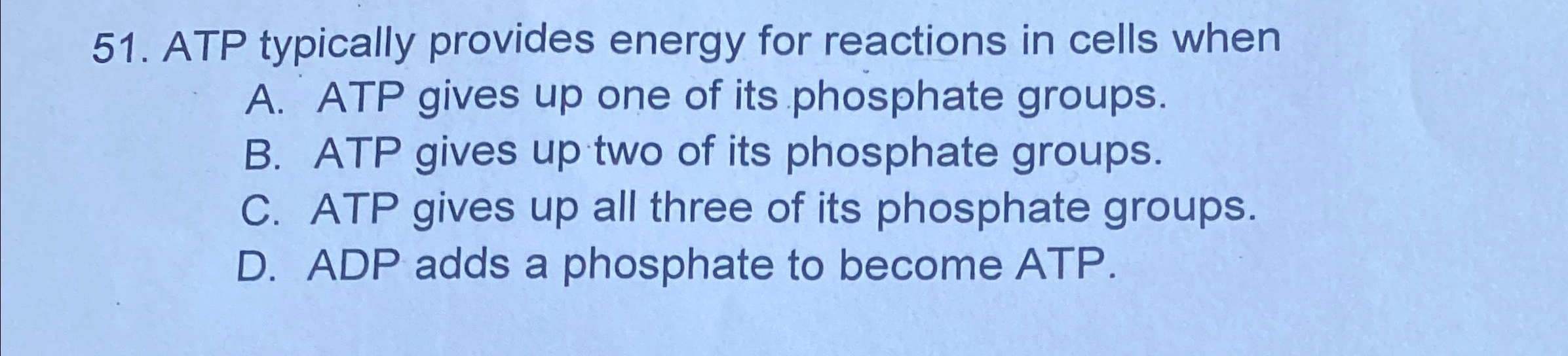 Solved ATP typically provides energy for reactions in cells | Chegg.com