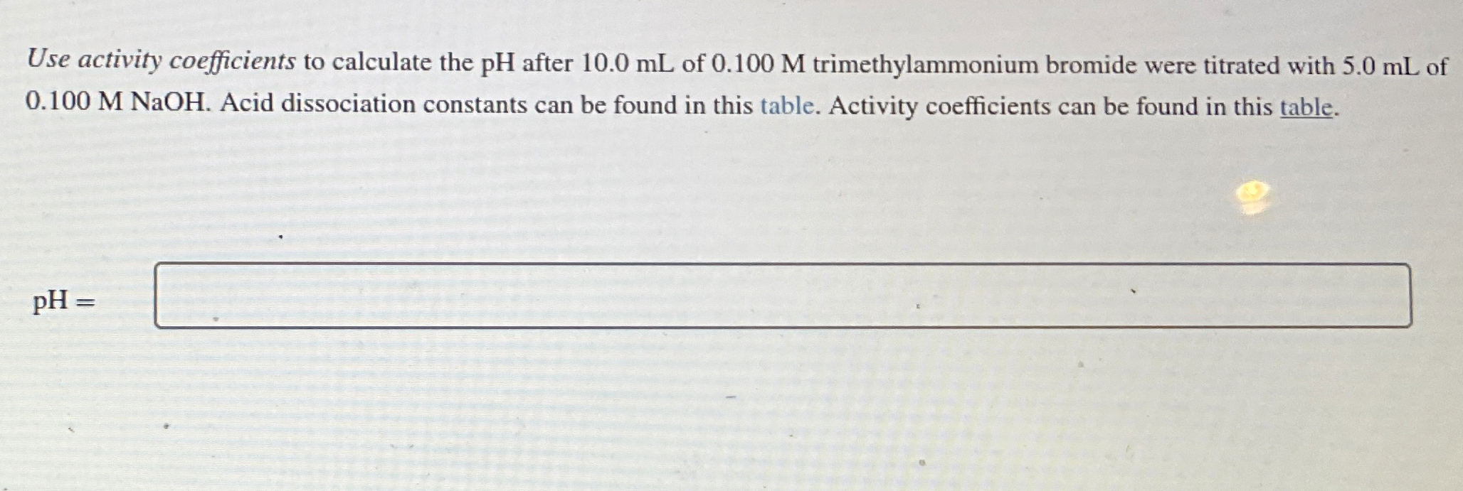 Solved Use activity coefficients to calculate the pH after | Chegg.com