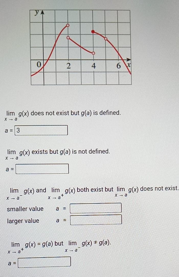 Solved 0 2 4 6 W lim g(x) does not exist but g(a) is | Chegg.com