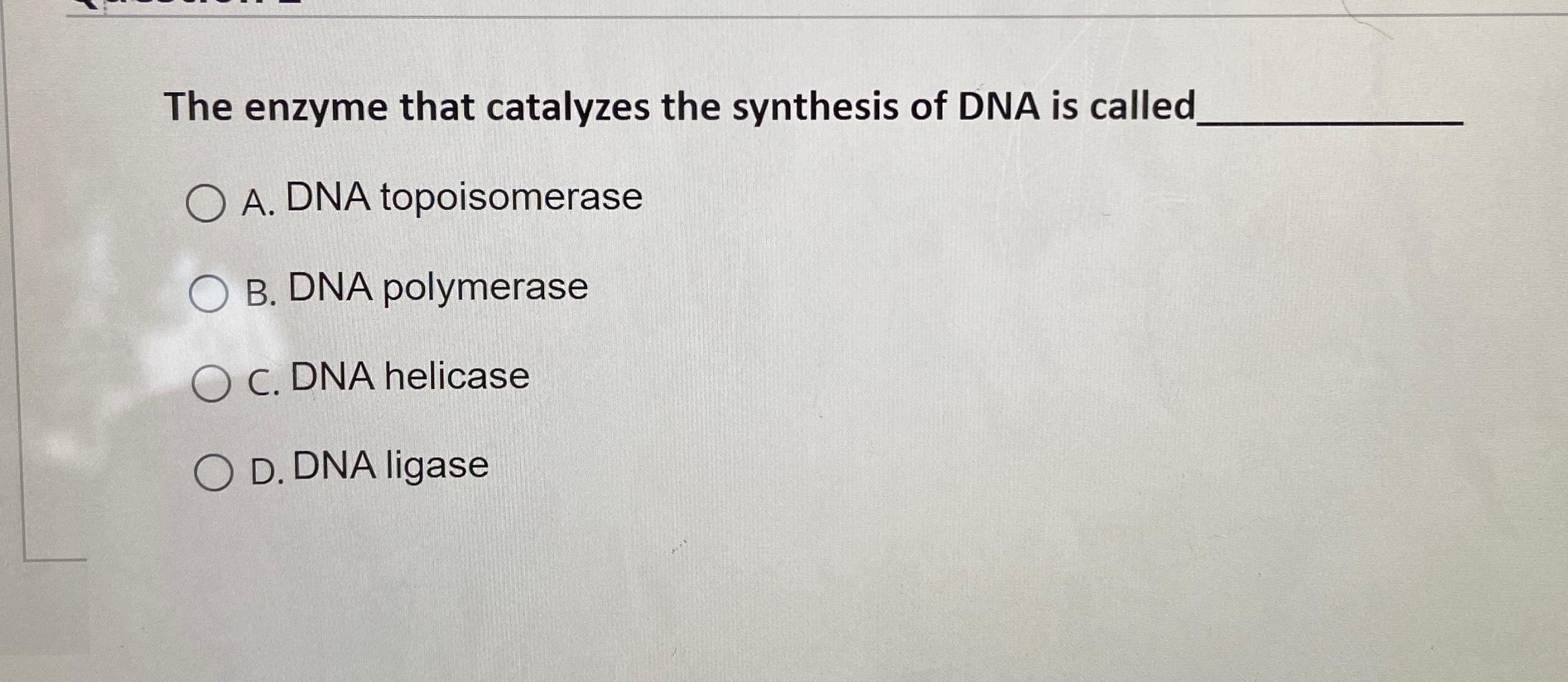 Solved The enzyme that catalyzes the synthesis of DNA is | Chegg.com