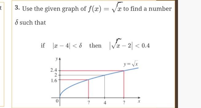 Solved 3. Use the given graph of f(x)=x to find a number δ | Chegg.com