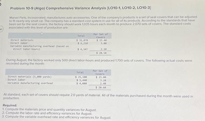 Solved Problem 10-9 (Algo) Comprehensive Variance Analysis | Chegg.com