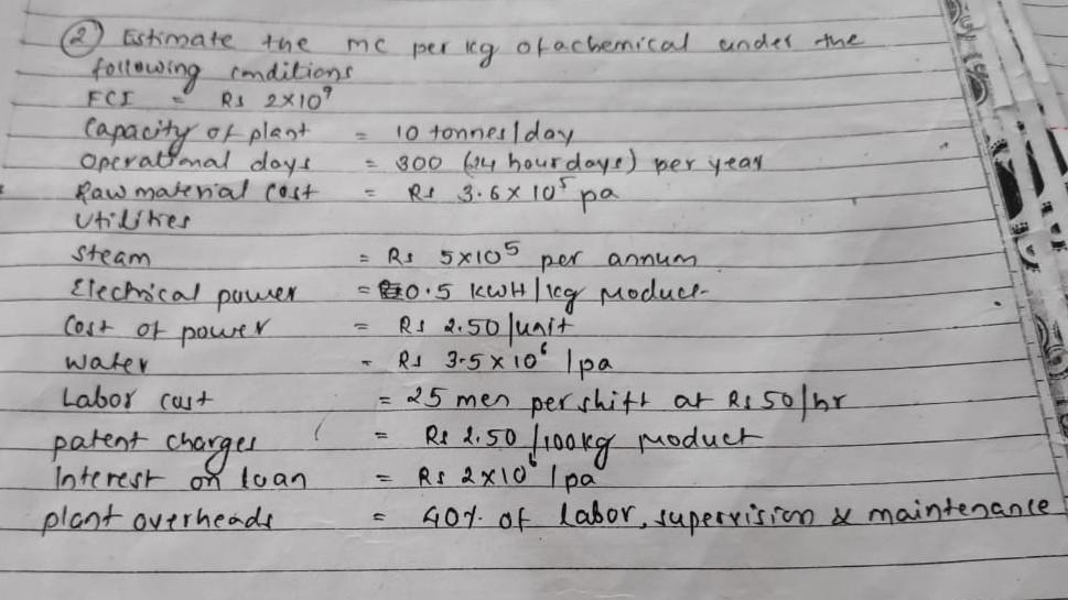 Solved = Estimate the following conditions FCI Rs 2x10 | Chegg.com