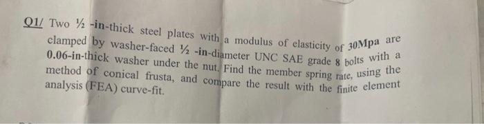 Q1/ Two 1/2-in-thick steel plates with a modulus of | Chegg.com