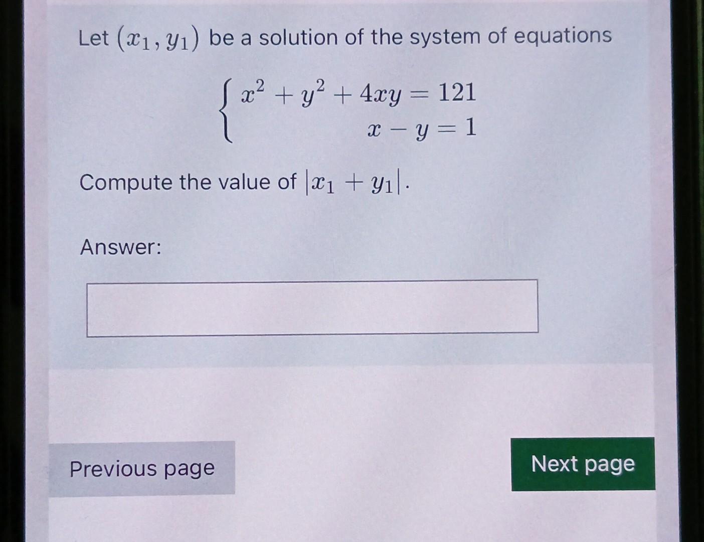 Solved Let (x1,y1) be a solution of the system of equations | Chegg.com