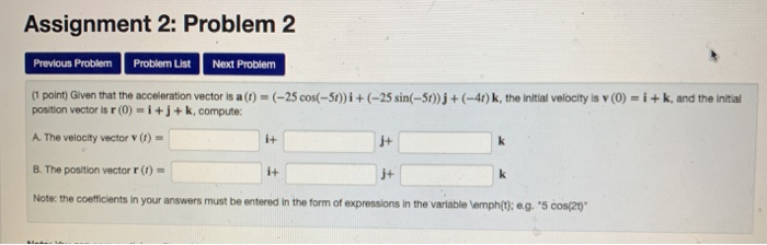 Solved Assignment 2: Problem 2 Previous Problem Probler List | Chegg.com
