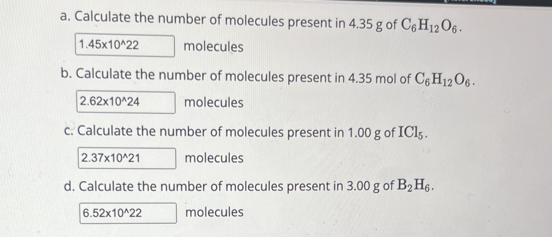 Solved a. ﻿Calculate the number of molecules present in 4.35 | Chegg.com