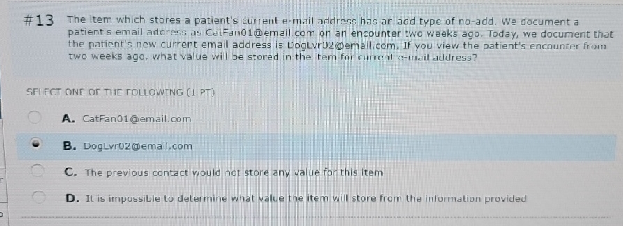 Solved The item which stores a patient's current e-mail | Chegg.com