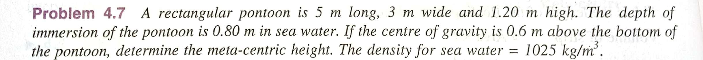 Solved Problem 4.7 A rectangular pontoon is 5 m long, 3 m | Chegg.com