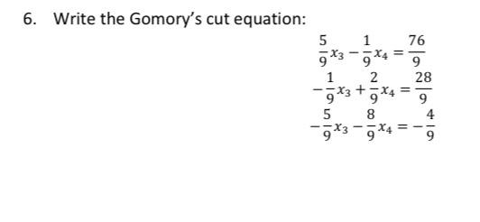 Solved 6. Write the Gomory's cut equation: 5 1 76 9*39*4 9 2 | Chegg.com