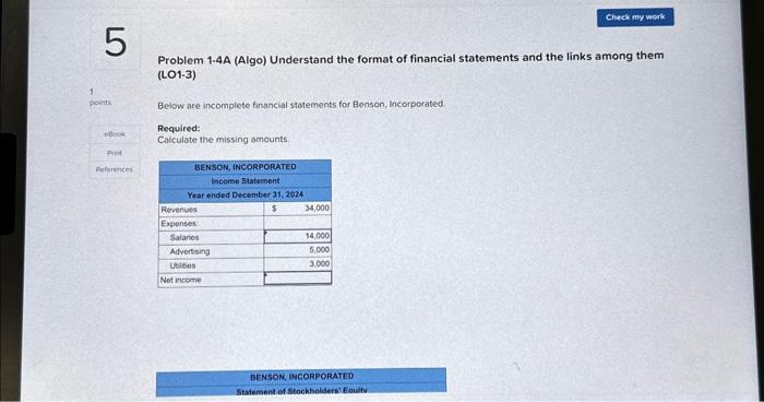 Solved Problem 1-4A (Algo) Understand the format of | Chegg.com