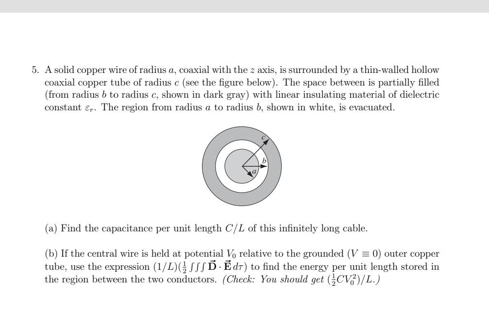 Solved 5. A solid copper wire of radius a, coaxial with the | Chegg.com