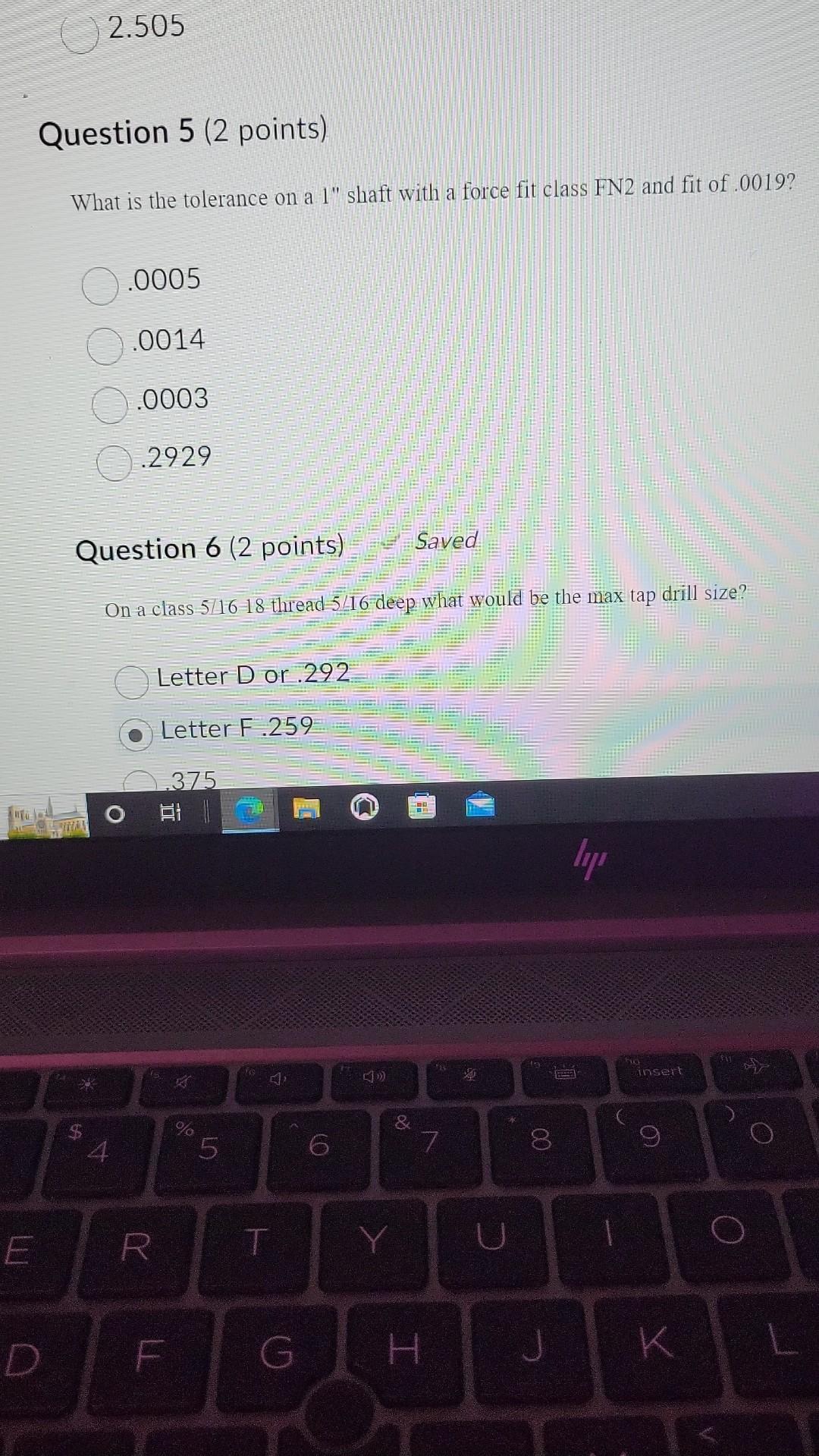 Solved 2.505 Question 5 ( 2 points) What is the tolerance on | Chegg.com
