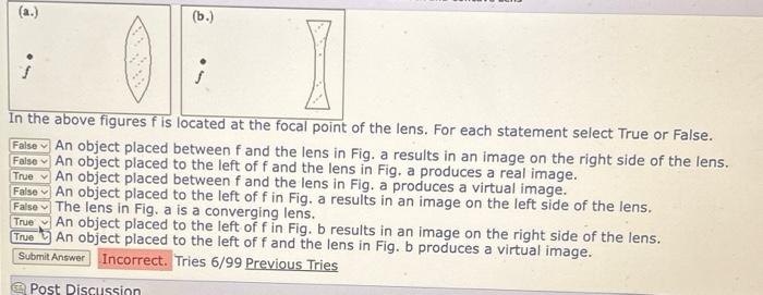 Solved An object placed between f and the lens in Fig. a | Chegg.com
