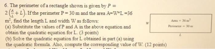 6. The perimeter of a rectangle shown is given by P= | Chegg.com
