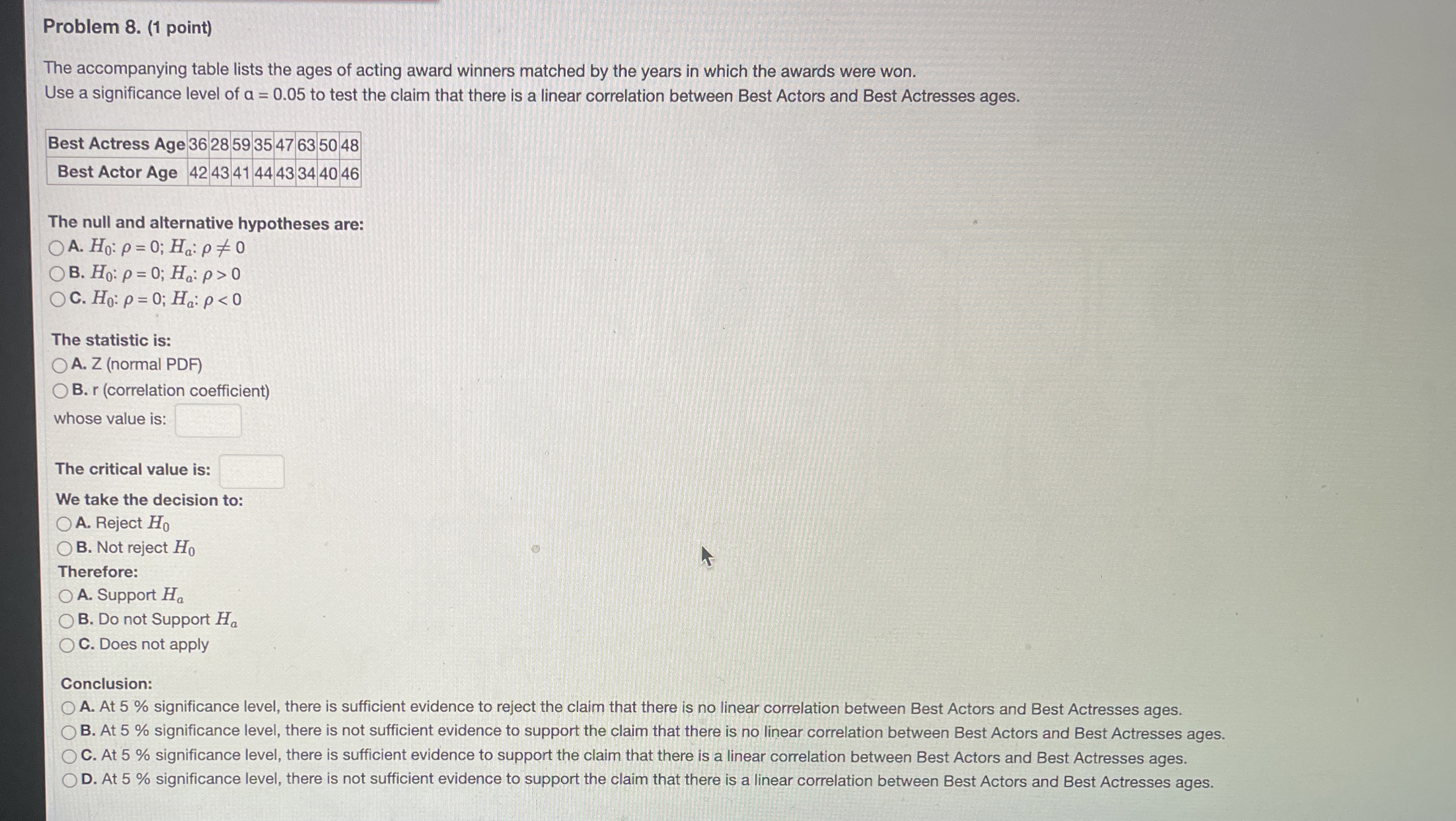 Problem 8. (1 ﻿point)The accompanying table lists the | Chegg.com