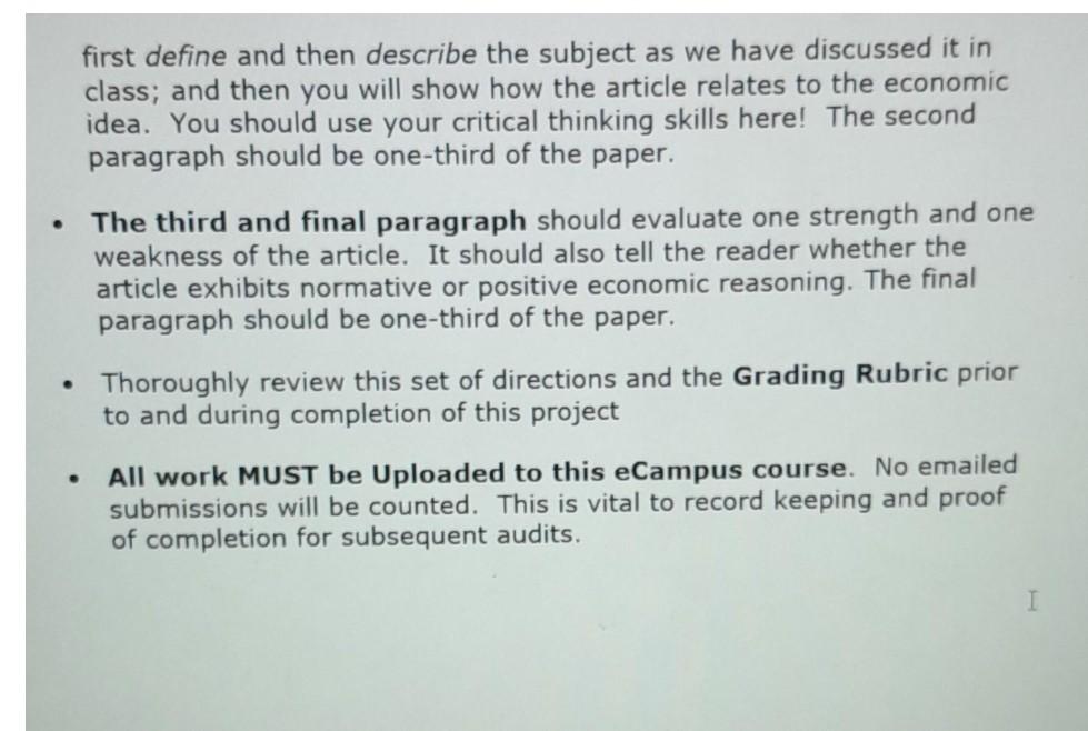Solved Article Critique Assignment ECON 2301 To help you | Chegg.com