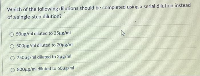 Solved Which of the following dilutions should be completed | Chegg.com