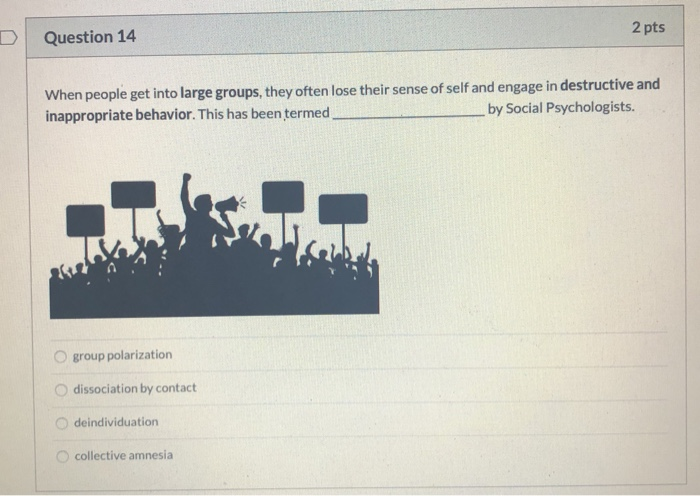 Solved 2 pts Question 14 When people get into large groups, | Chegg.com