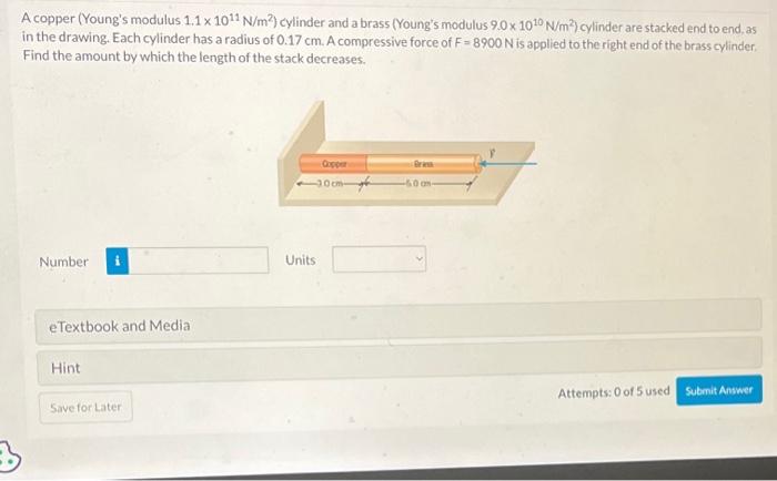 Solved A copper (Young's modulus 1.1×1011 N/m2 ) cylinder | Chegg.com
