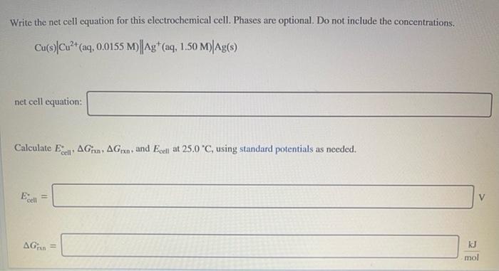 Solved Write the net cell equation for this electrochemical | Chegg.com