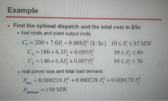 Solved Find the optimal dispatch and the total cost in $/hr | Chegg.com