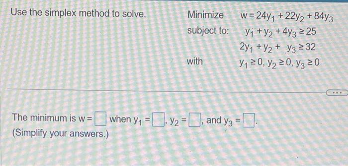 Solved Use the simplex method to solve. Minimize subject | Chegg.com