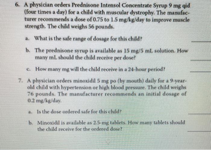 Solved 6. A physician orders Prednisone Intensol Concentrate | Chegg.com