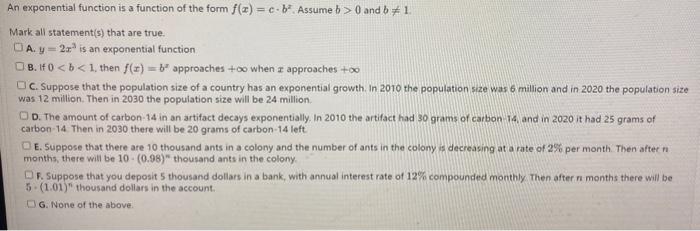 Solved An exponential function is a function of the form | Chegg.com